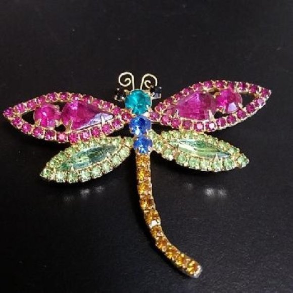 Vintage | Jewelry | Vintage Multi Color Pastel Rhinestone Dragonfly ...